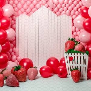 Strawberry Backdrop, Strawberry Theme Cake Smash Backdrop,digital ...