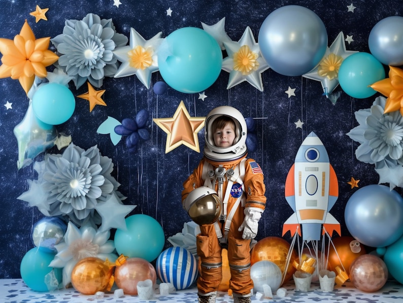 6 Digital Space Backdrop, Outer Space Theme Cake Smash Backdrop ...