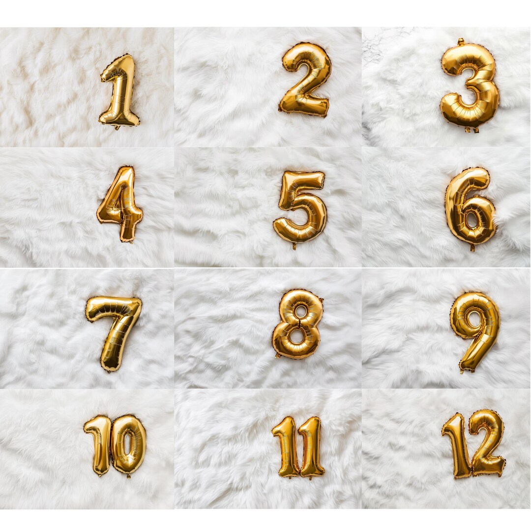 Newborn Baby 12 Months Photo Backdrop: Number Balloons (digital ...