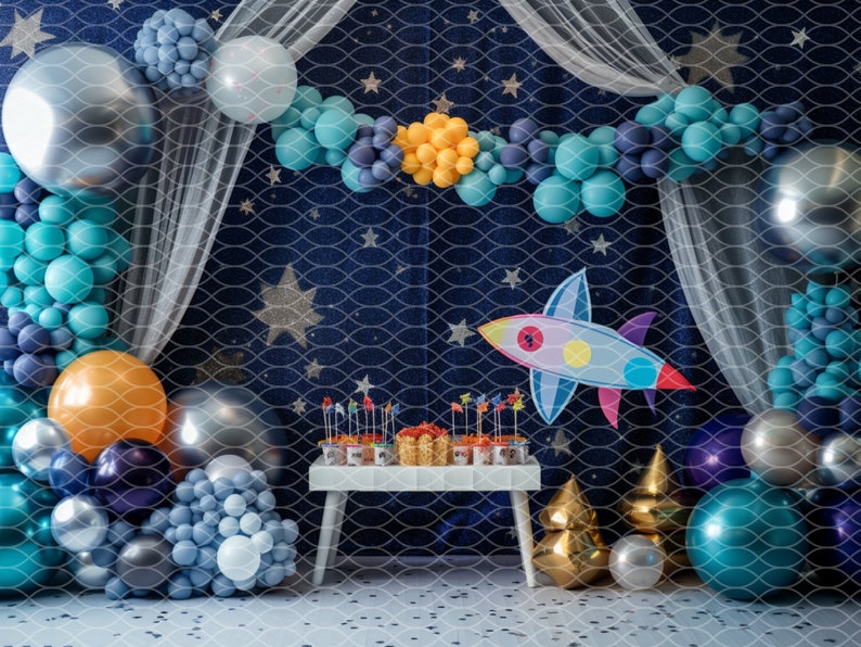 6 Digital Space Backdrop, Outer Space Theme Cake Smash Backdrop ...
