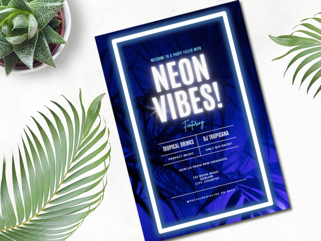 Tropical Neon Editable Invitation for ALL Events | Digital or Printable ...