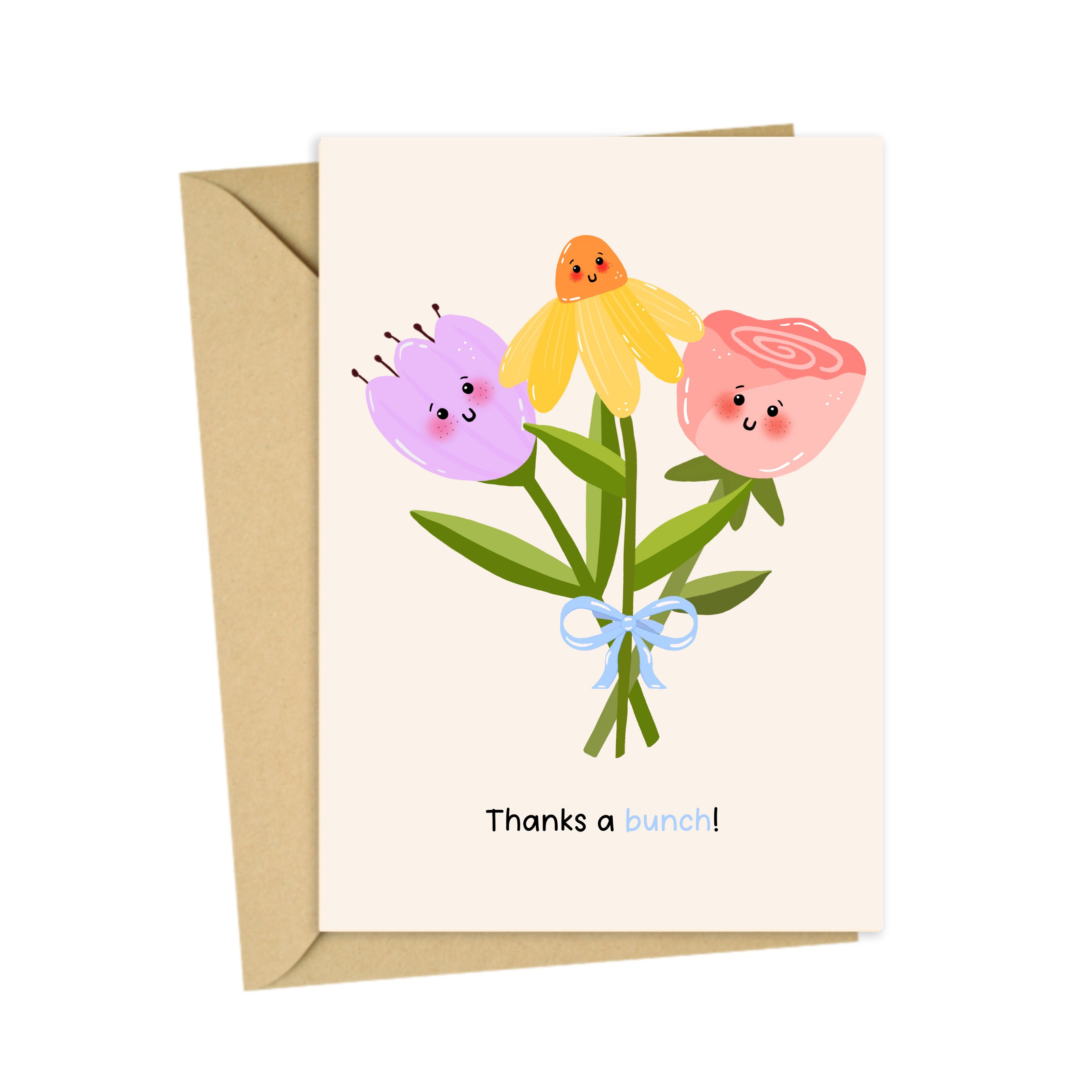 Thanks a Bunch Blank Thank You Card A6 Flower Illustration Pun Card ...