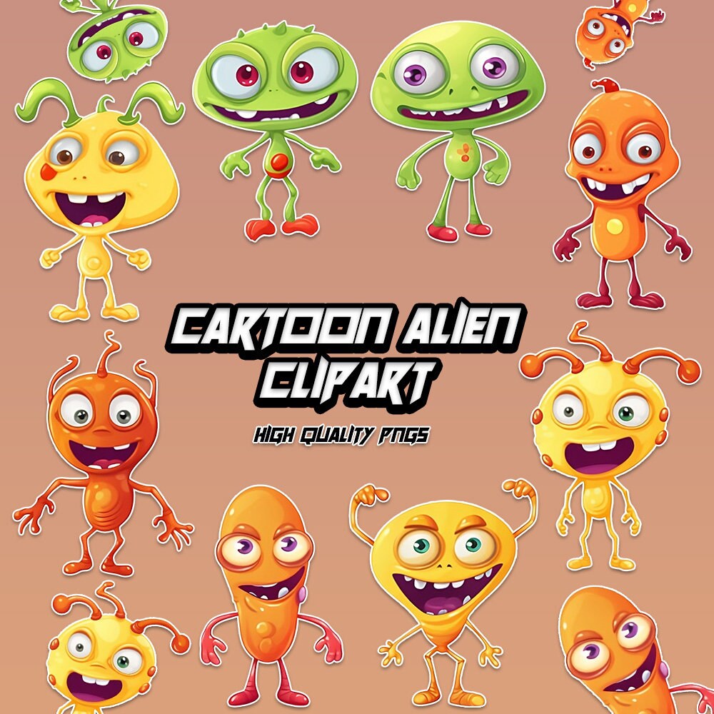 Alien Clipart Cartoon Aliens Digital Clipart for Commercial - Etsy
