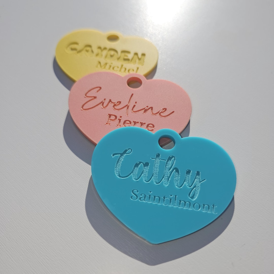 Personalized Acrylic Heart Name Tag, Custom Backpack Tag - Etsy