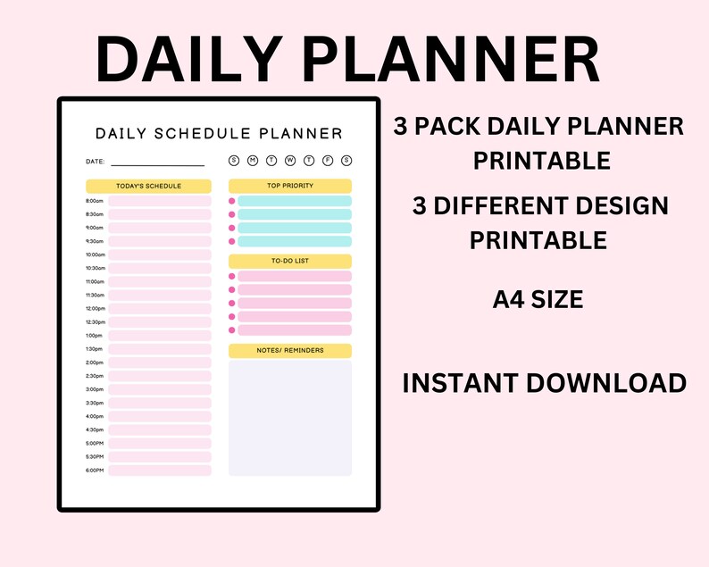 DAILY PLANNER I 24 Hour Daily Planner Printable I Daily to Do List for ...