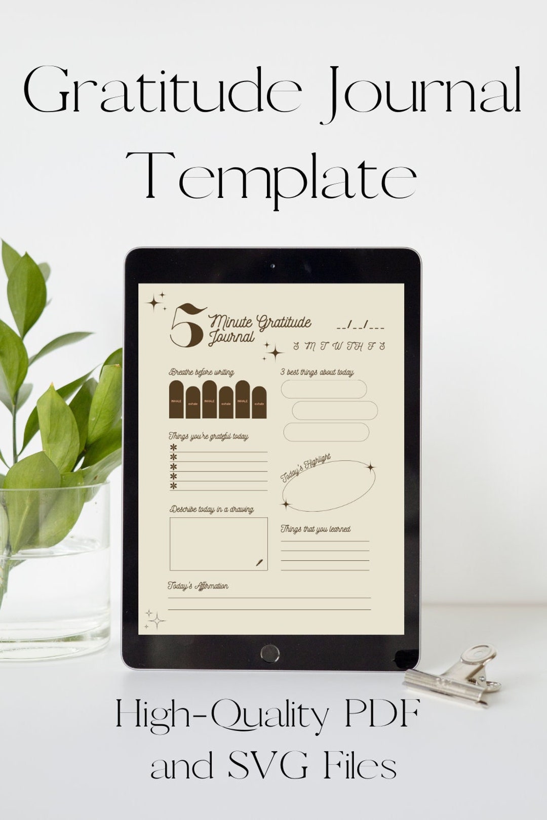 PDF and SVG Digital Download Gratitude Journal 5 Minute Downloadable ...