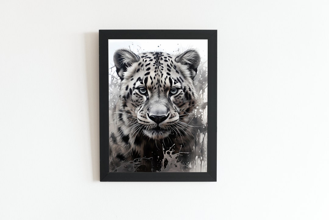 Snow Leopard Hand Paint Splash Effect Art Black and White - Etsy