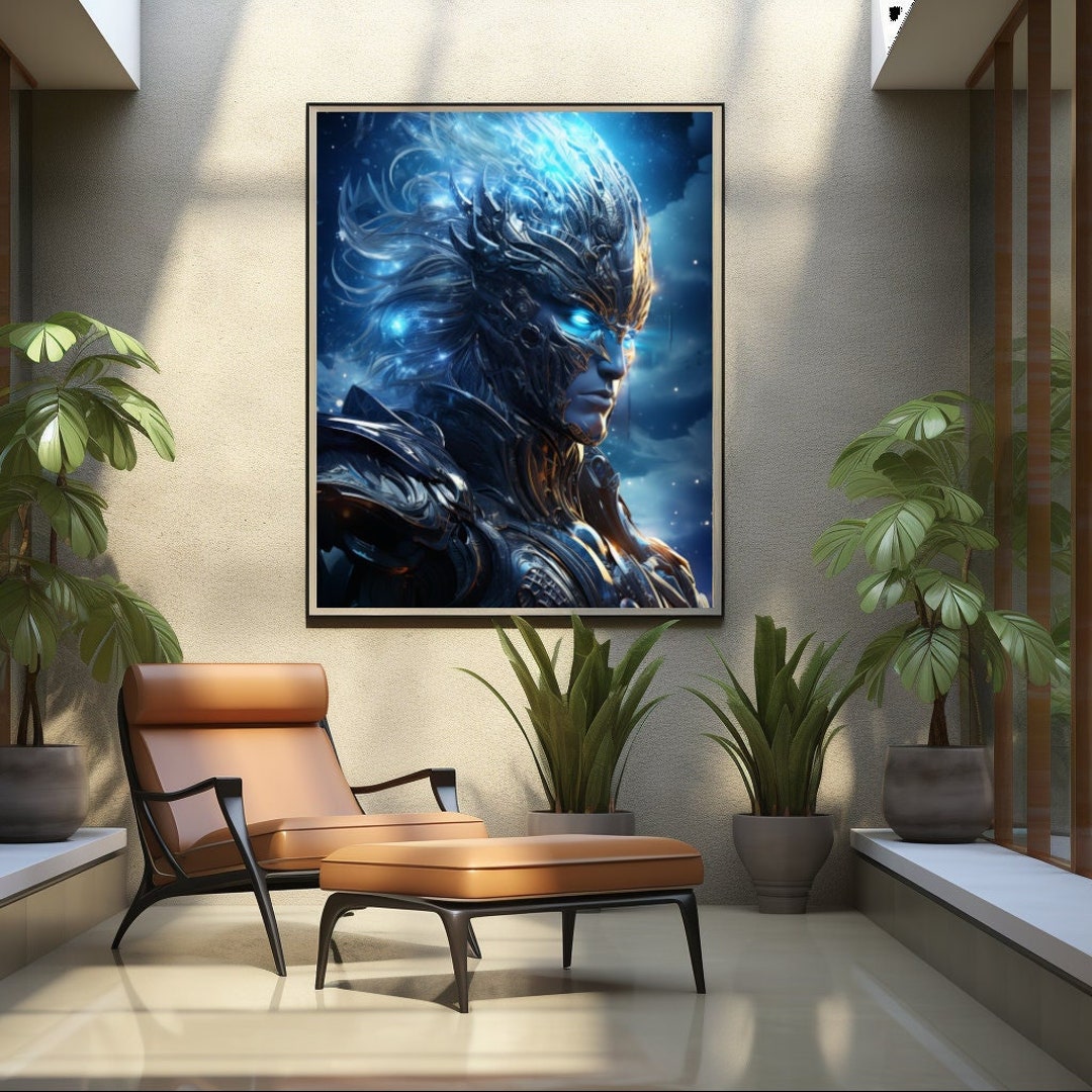 Cosmic Guardian: Galactic Warrior Stands Tall Amid Swirling - Etsy