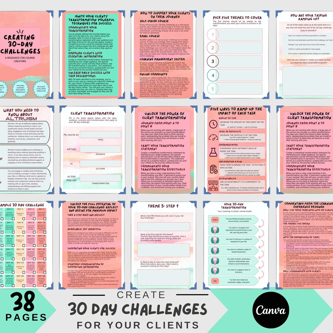 Creating 30-day Challenges Canva Course Creation Templates Workbook ...
