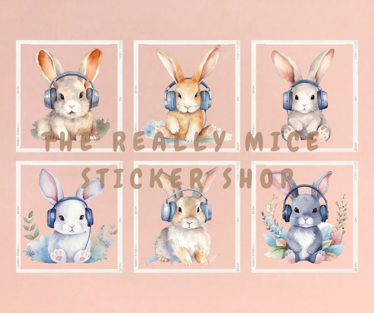 Cute Bunnies With Headphones Clipart 8 High Quality Pngs Digital ...