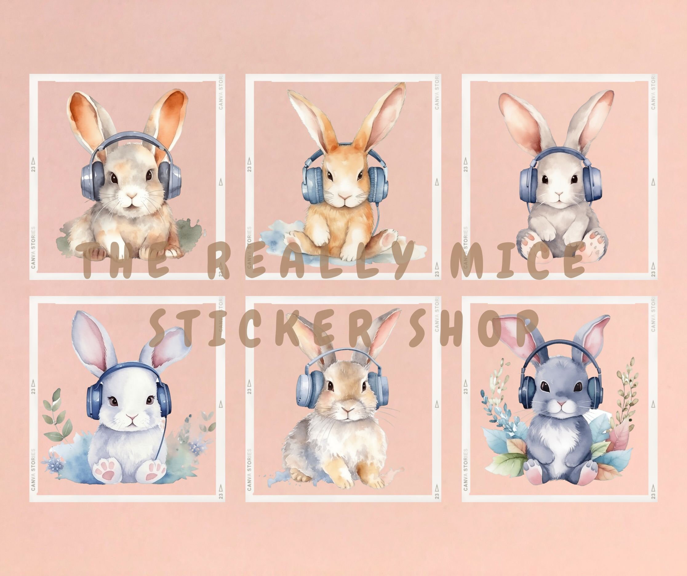 Cute Bunnies With Headphones Clipart 8 High Quality Pngs Digital ...
