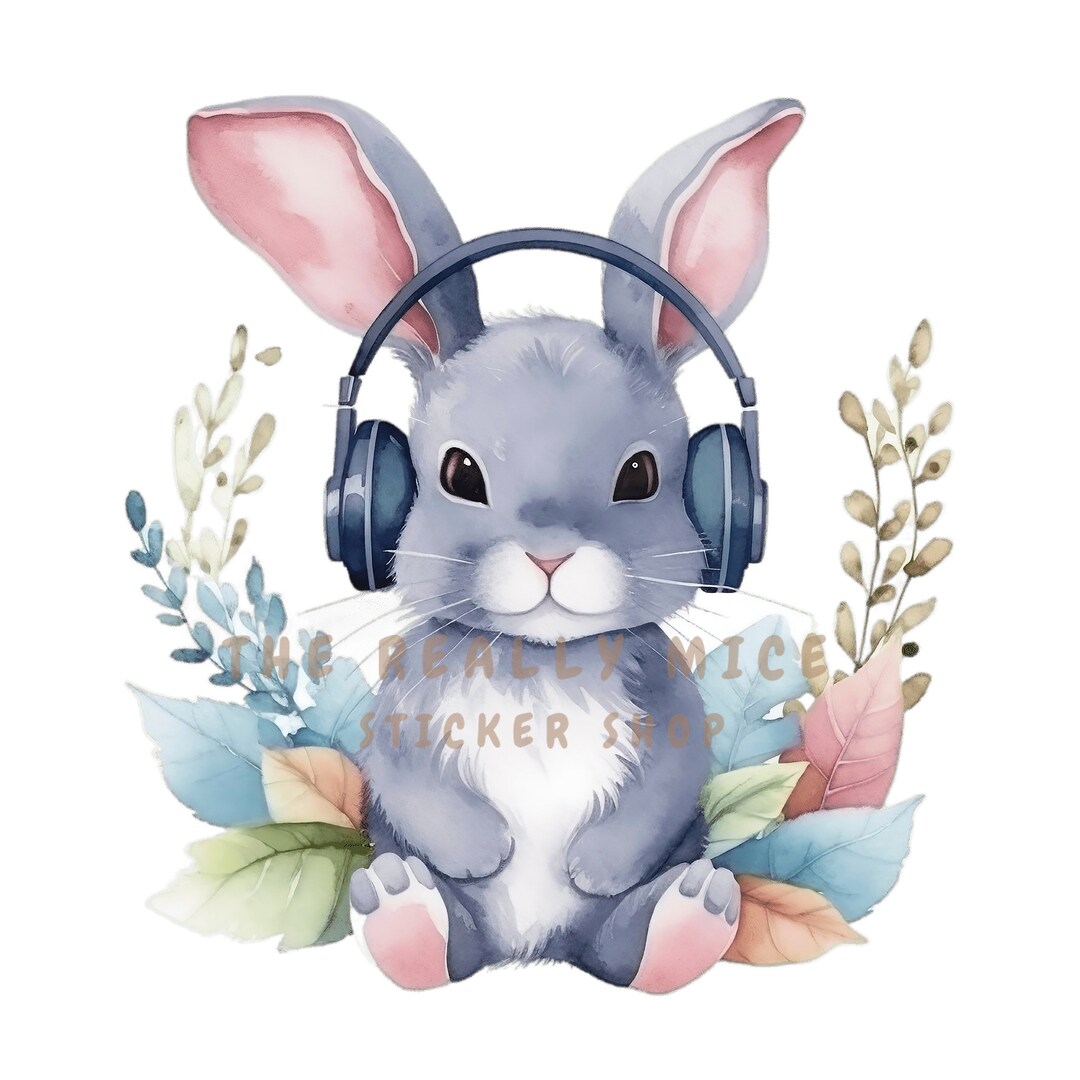 Cute Bunnies With Headphones Clipart 8 High Quality Pngs - Etsy