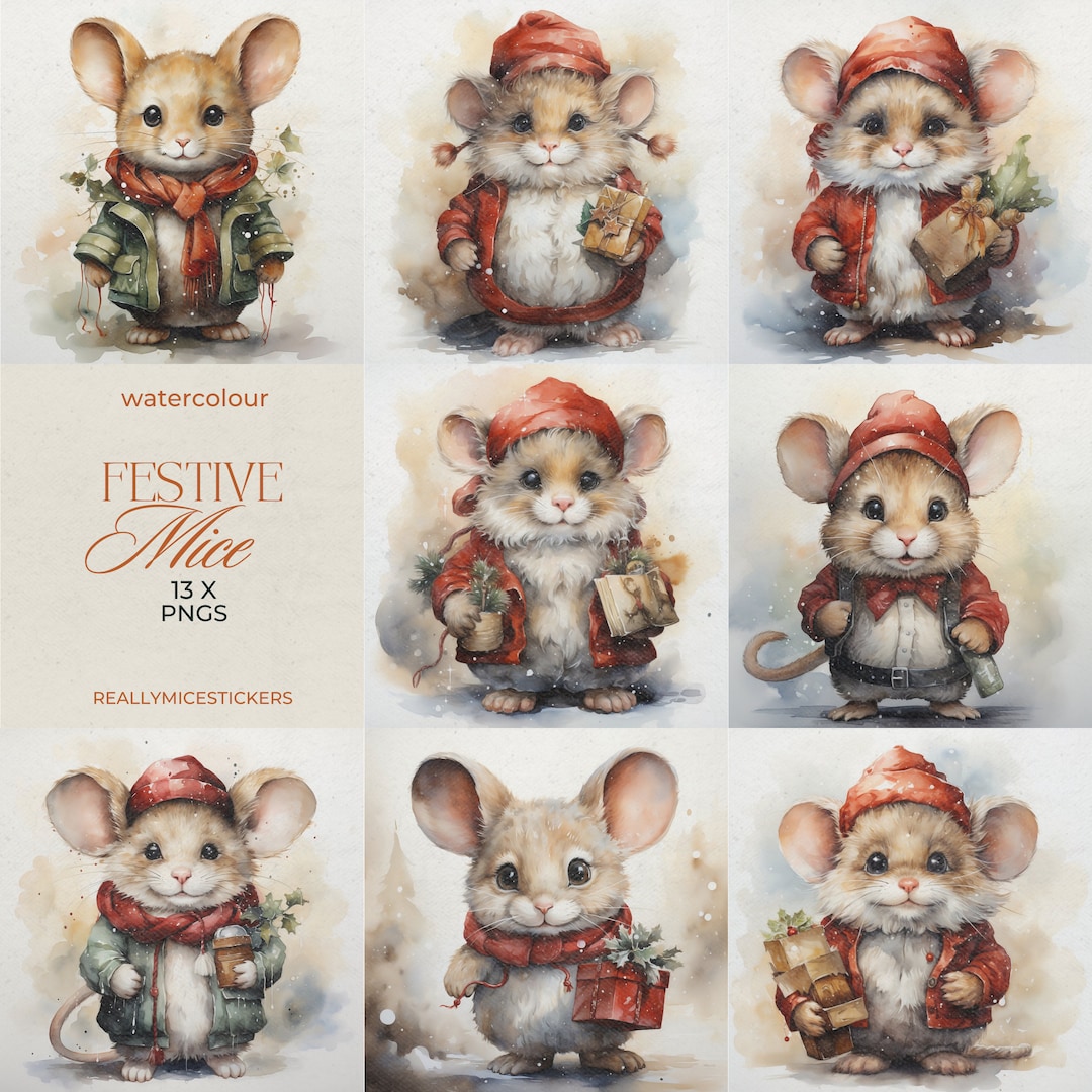 13x Adorable Christmas Mice Clipart High-resolution Winter Mouse Pngs ...