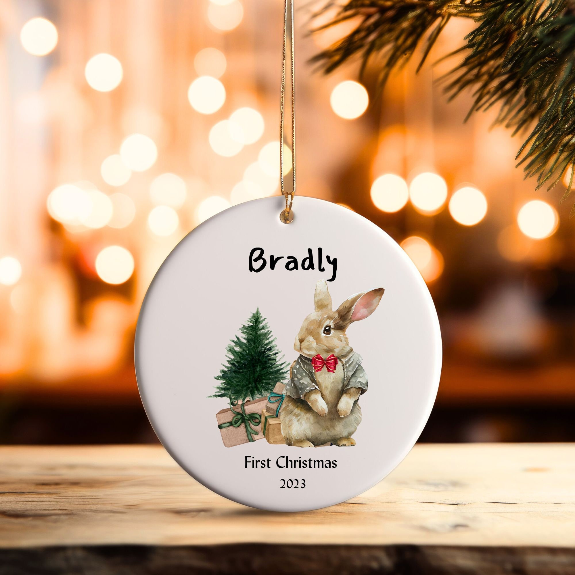 Baby's First Personalized First Christmas Ornament Custom Cute Rabbit ...