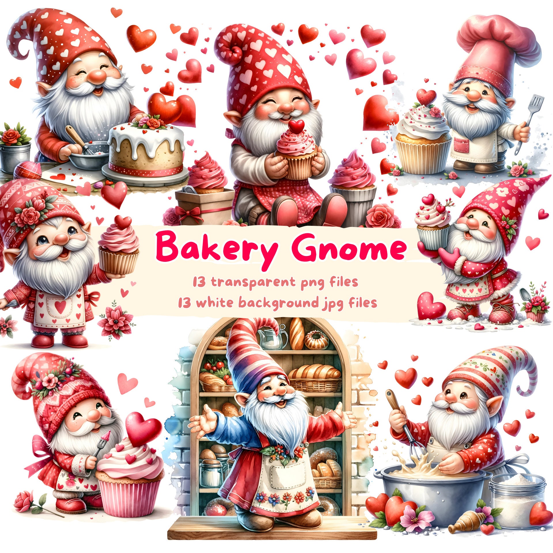 Bakery Gnome Watercolor Clipart Bundle, Transparent PNG , Sweet Gnome ...