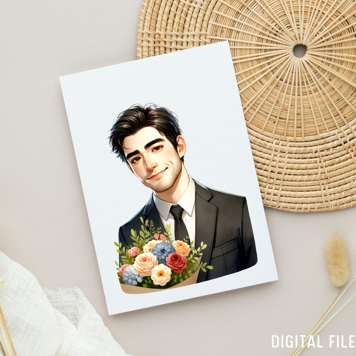 Handsome Men With Flower Watercolor Clipart Bundle, Transparent PNG ...