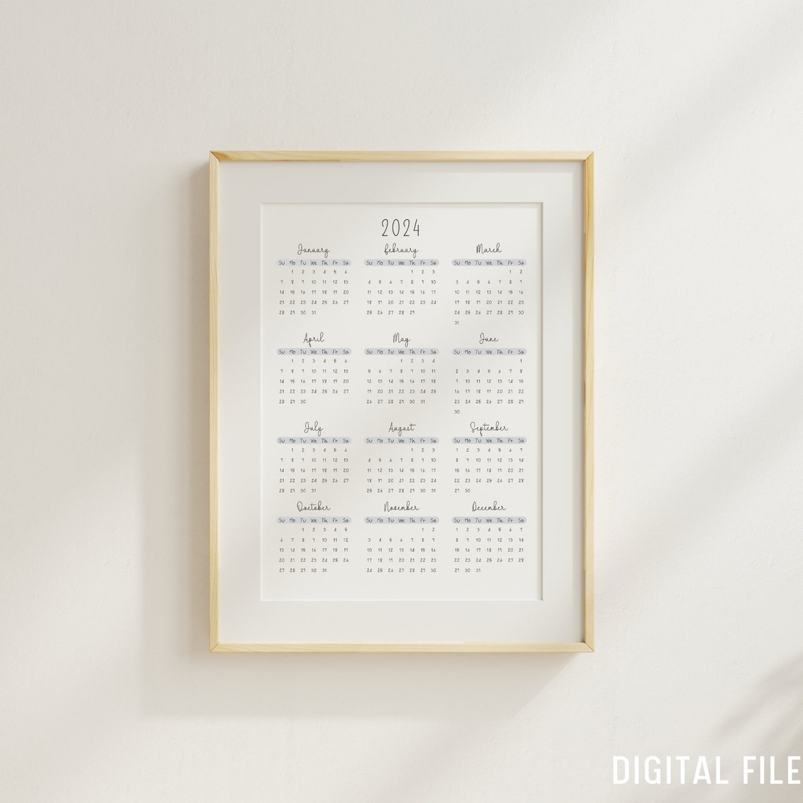 Printable Minimal Calendar Vertical 2024 Monthly Planner 2024 A3 A4 ...