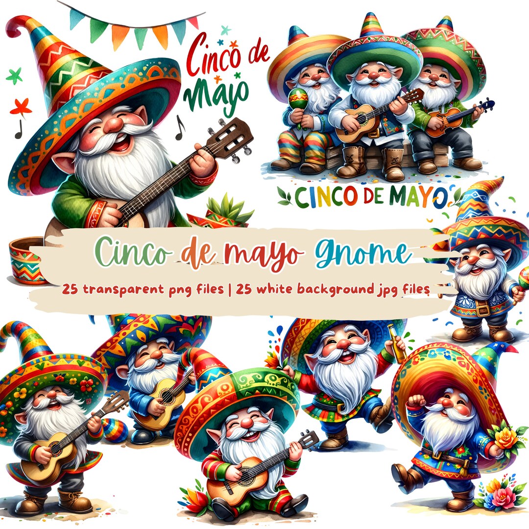 Cinco De Mayo Gnome Watercolor Clipart Bundle, Transparent Png,mexican ...