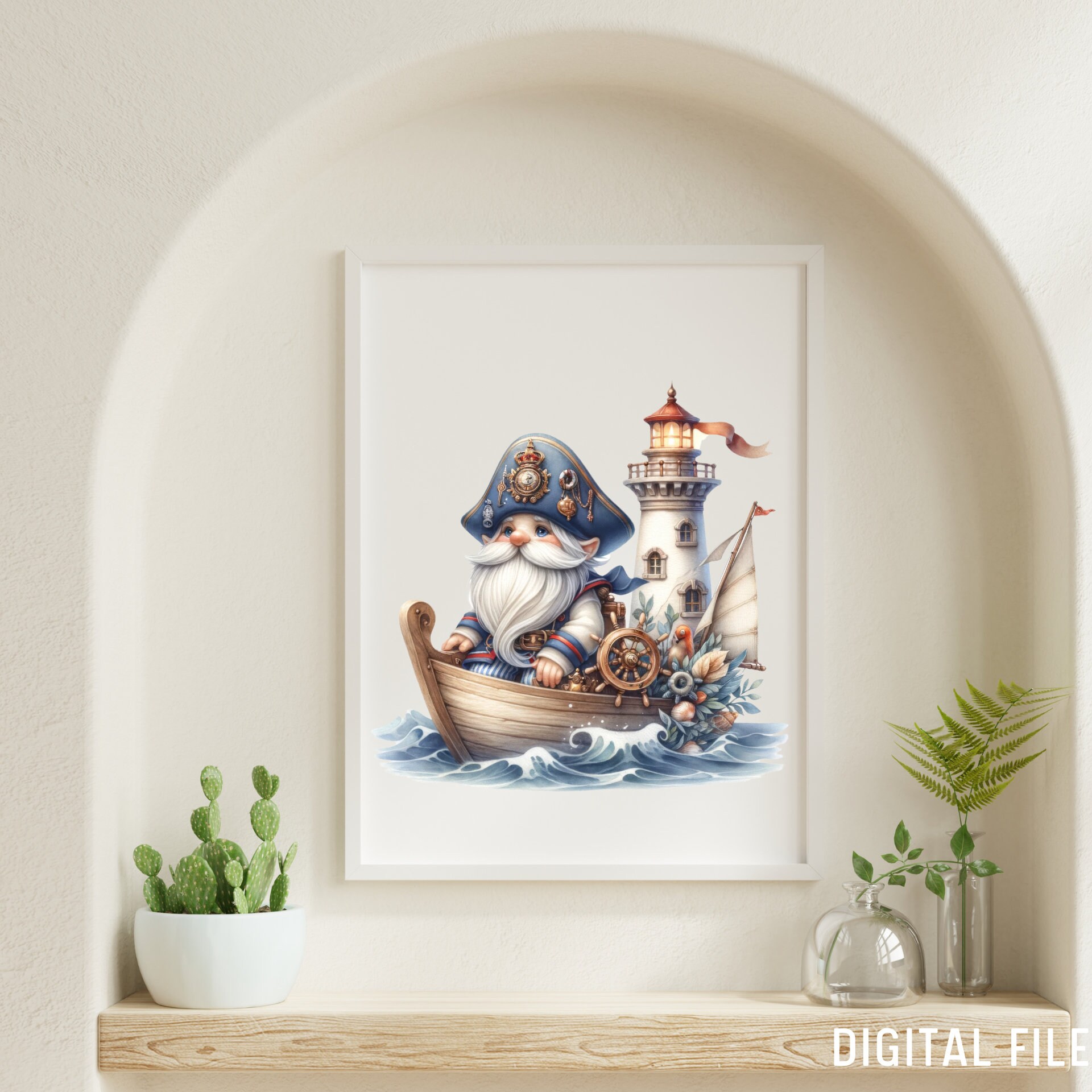 Watercolor Sailor Lighthouse Gnome Clipart Bundle (PNG) - Etsy