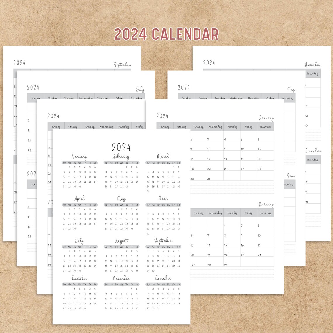 Printable Minimal Calendar Vertical 2024 Monthly Planner 2024 A3 A4 ...