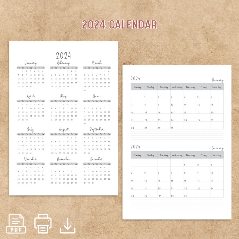 Printable Minimal Calendar Vertical 2024 | Monthly Planner 2024 | A3 A4 ...