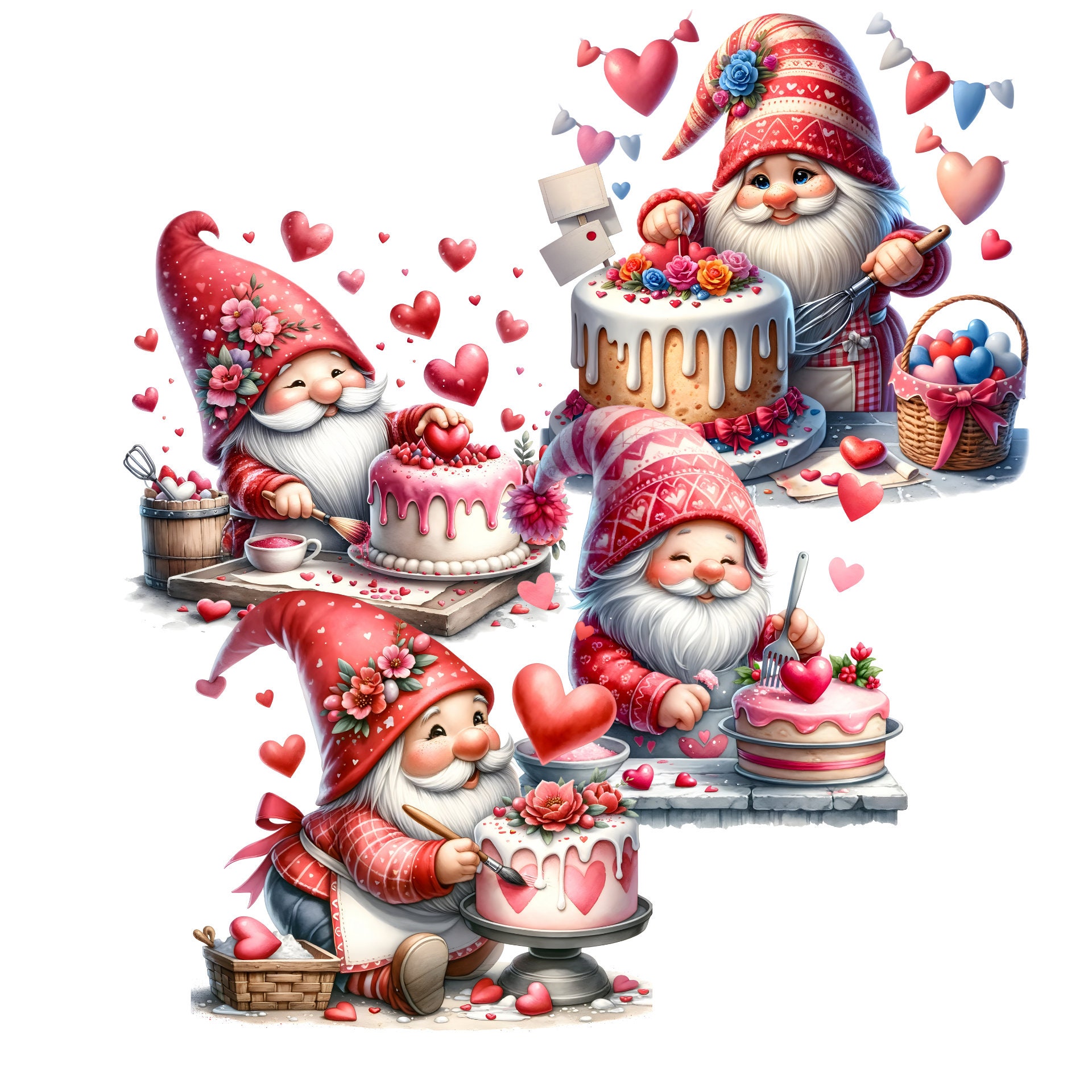 Bakery Gnome Watercolor Clipart Bundle, Valentine PNG (commercial Use ...