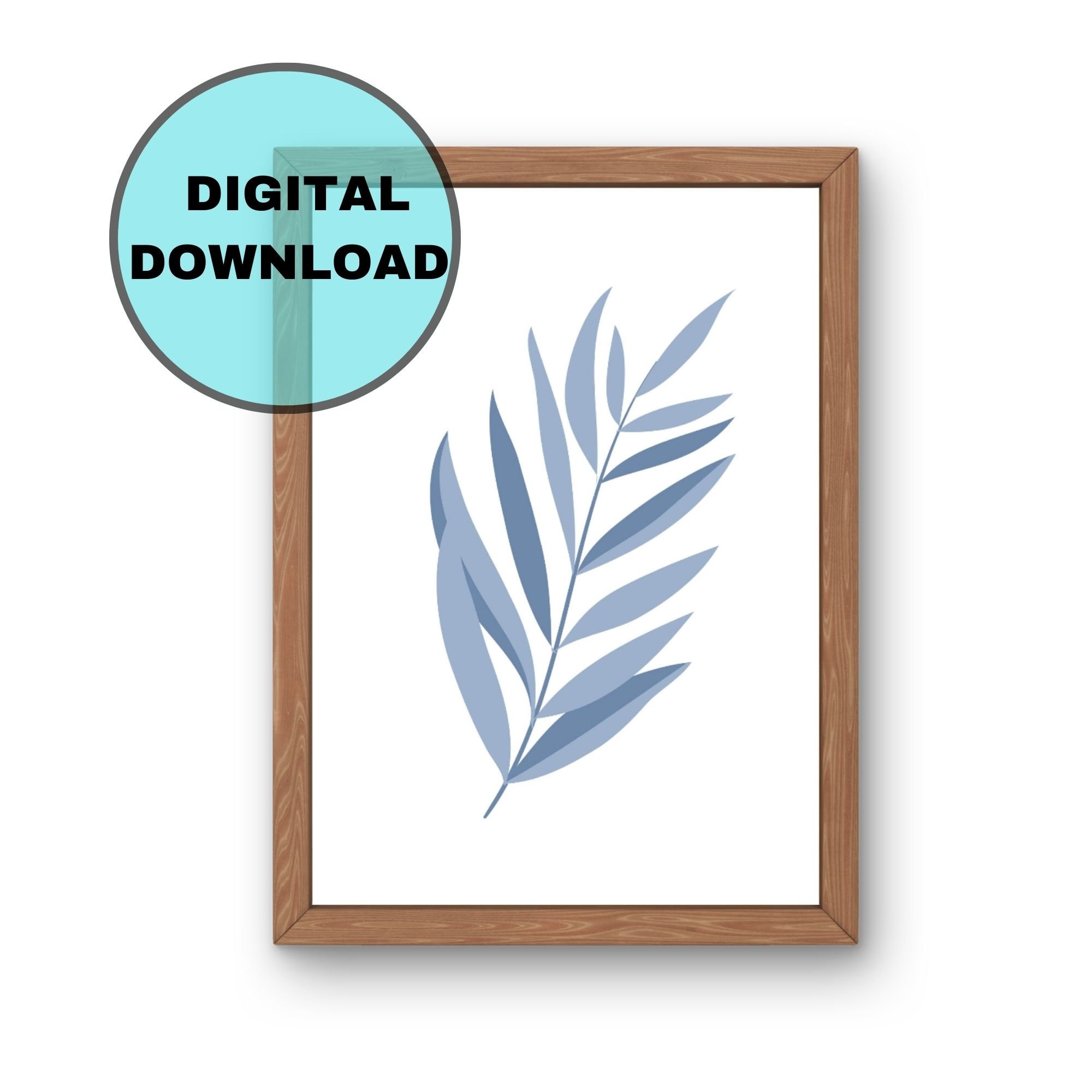 Minimal Leaves on a Branch Wall Art , Blue Tropical Leaves , Palm Leaf ...