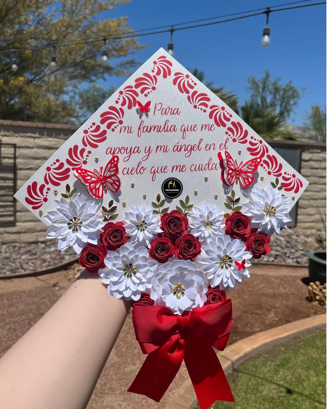 Talavera Style Red & White Grad Cap Topper | Graduation Cap Topper ...