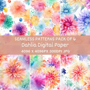 Printable Dahlia Digital Paper Pack Seamless Patterns set of 6 - Etsy
