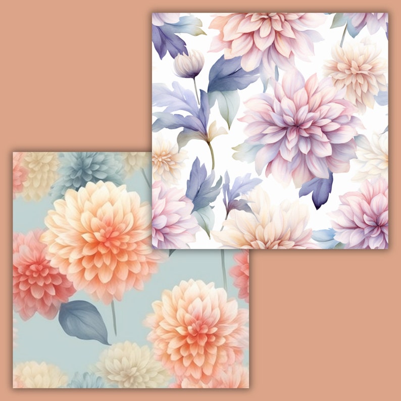 Printable Dahlia Digital Paper Pack Seamless Patterns set of 6 - Etsy