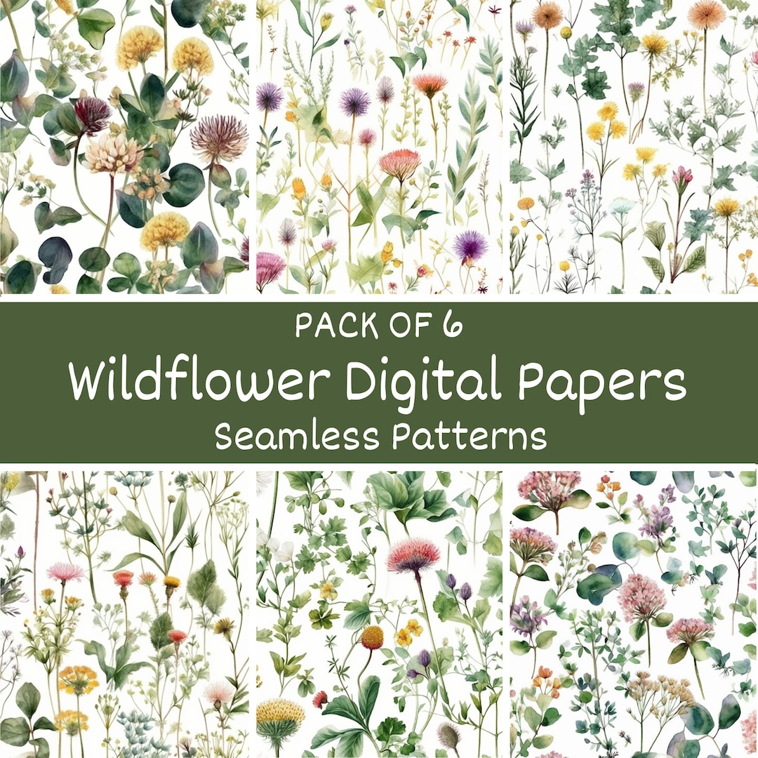 Wildflowers Watercolour Digital Paper, Wildflowers Digital Patterns ...
