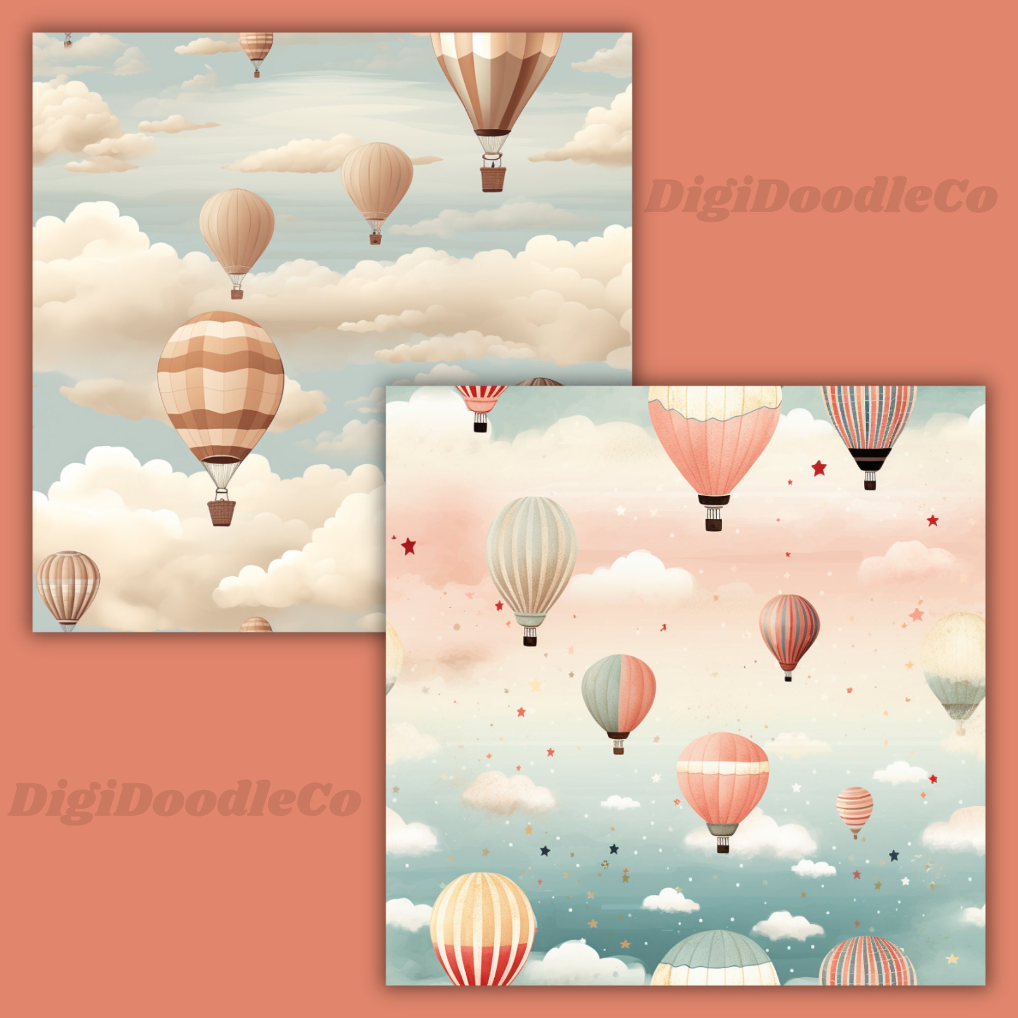 Printable Watercolour Hot Air Ballon Digital Paper Pack - Etsy