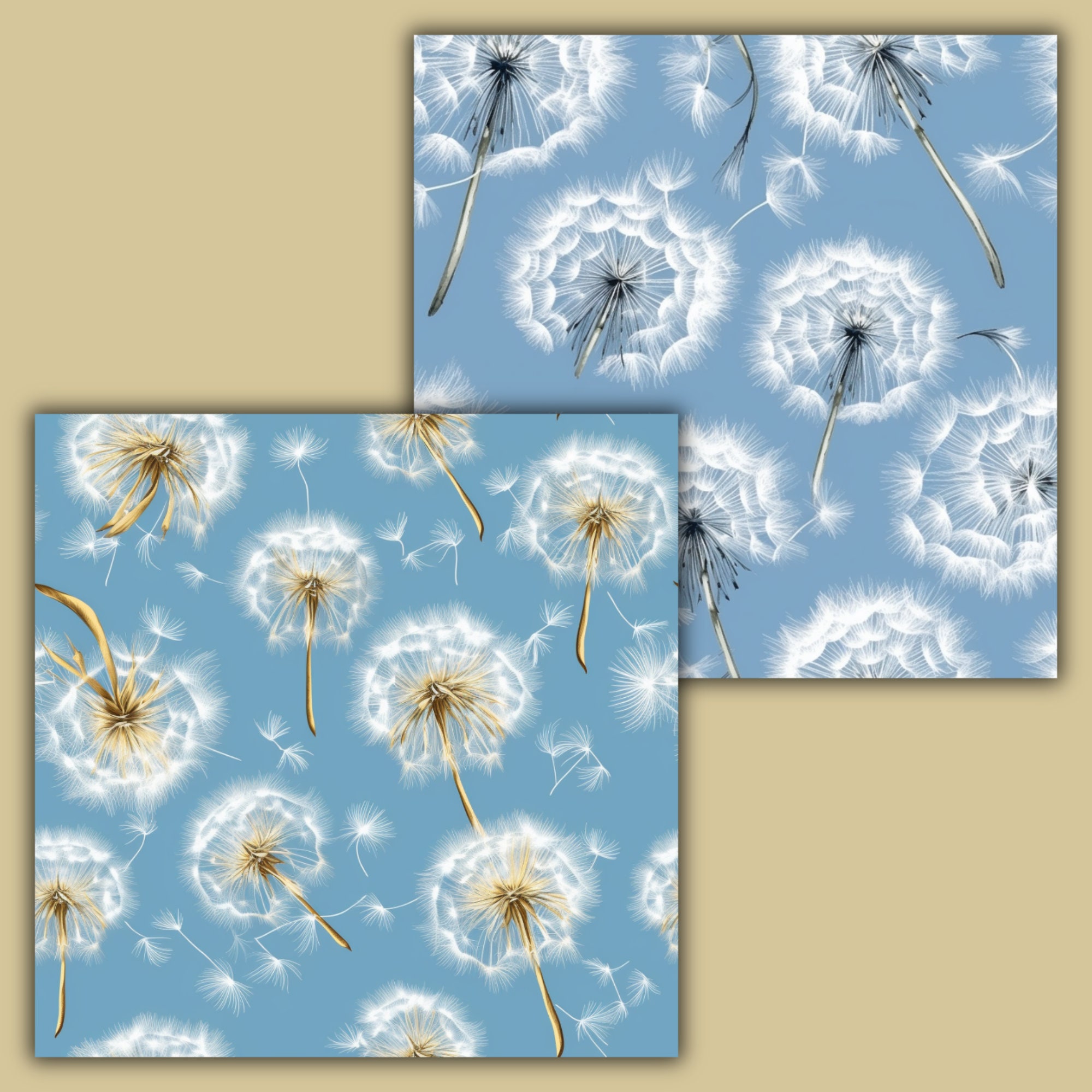 Printable Mixed Style Dandelion Digital Paper Pack Seamless Patterns ...