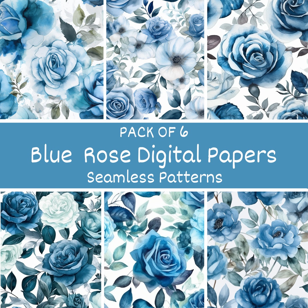 Blue Rose Watercolour Digital Paper, Blue Rose Digital Patterns ...