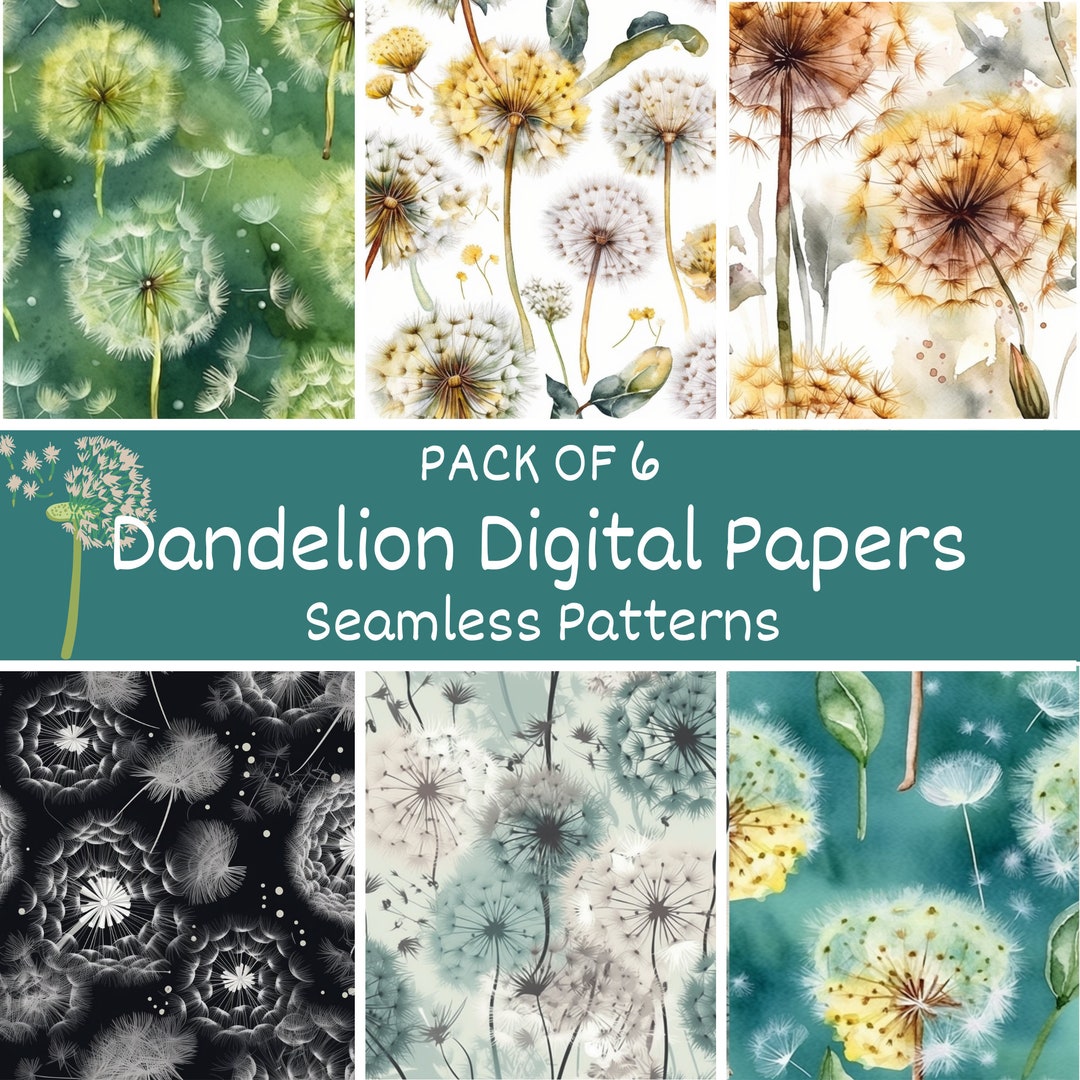 Dandelion Fluff Watercolour Digital Paper, Dandelion Seeds Digital ...
