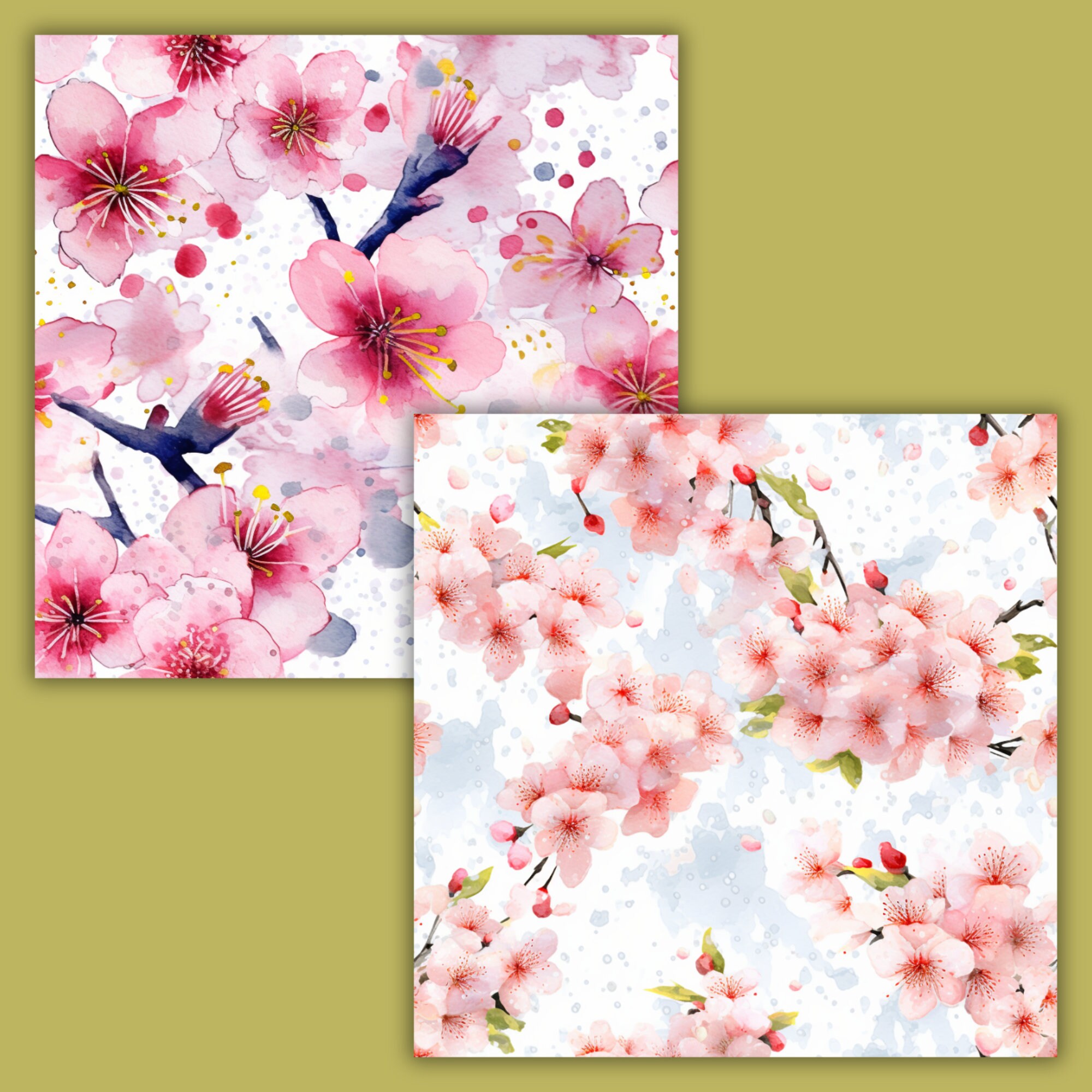 Cherry Blossom Watercolour Digital Paper, Cherry Blossom Digital ...