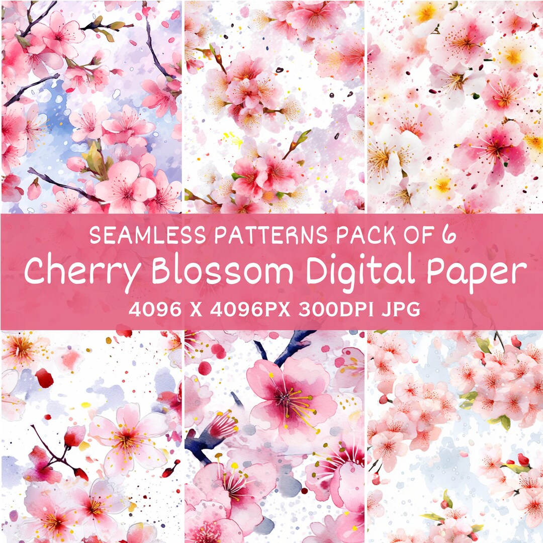 Cherry Blossom Watercolour Digital Paper, Cherry Blossom Digital ...