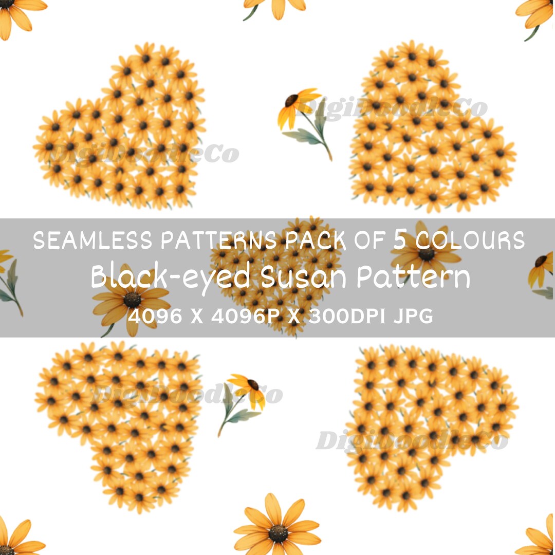 Printable Heart Shaped Black Eyed Susan Digital Paper Pack Seamless ...
