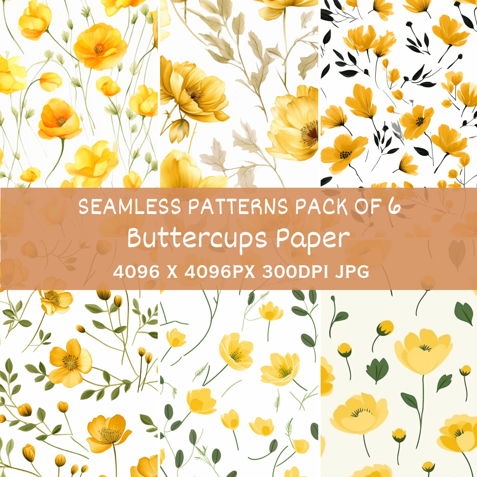 Printable Buttercups Digital Paper Pack Seamless Patterns set of 6 - Etsy