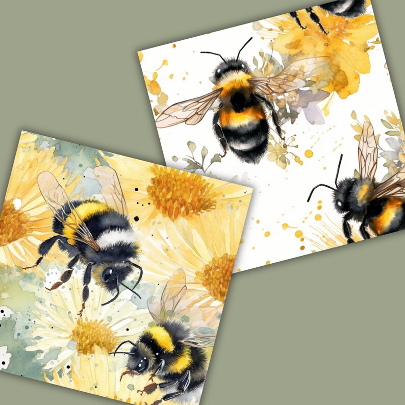 Printable Watercolour Bumblebee Digital Paper Pack Seamless - Etsy