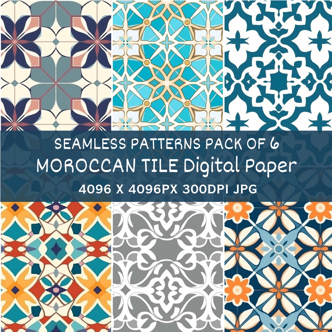 Printable Moroccan Digital Paper Pack, Mixed Colours Seamless Patterns ...
