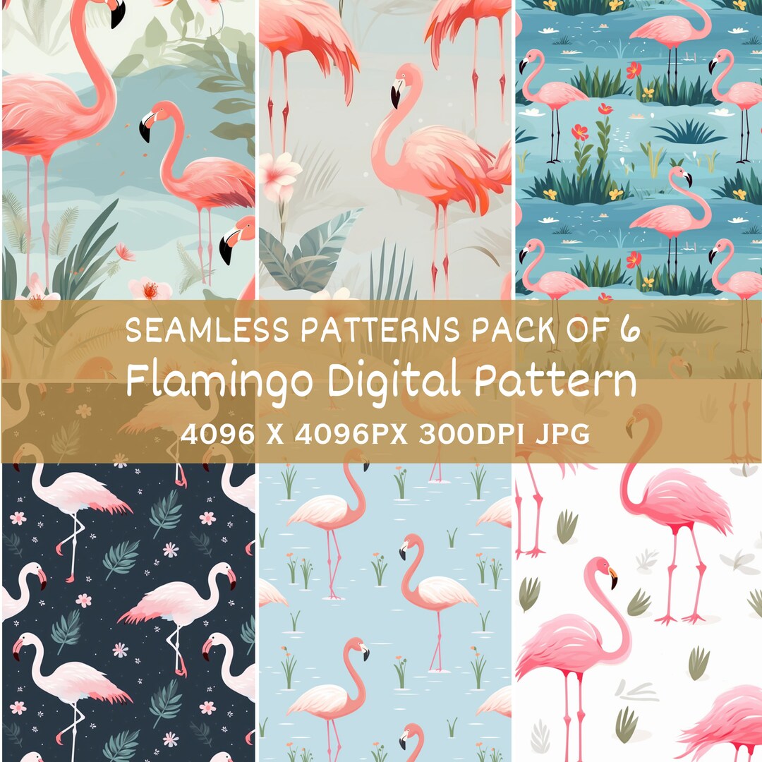 Printable Flamingo Digital Paper Pack Seamless Patterns set of 6 - Etsy