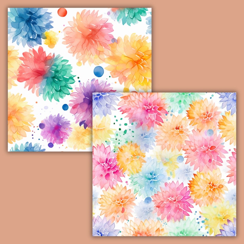 Printable Dahlia Digital Paper Pack Seamless Patterns set - Etsy