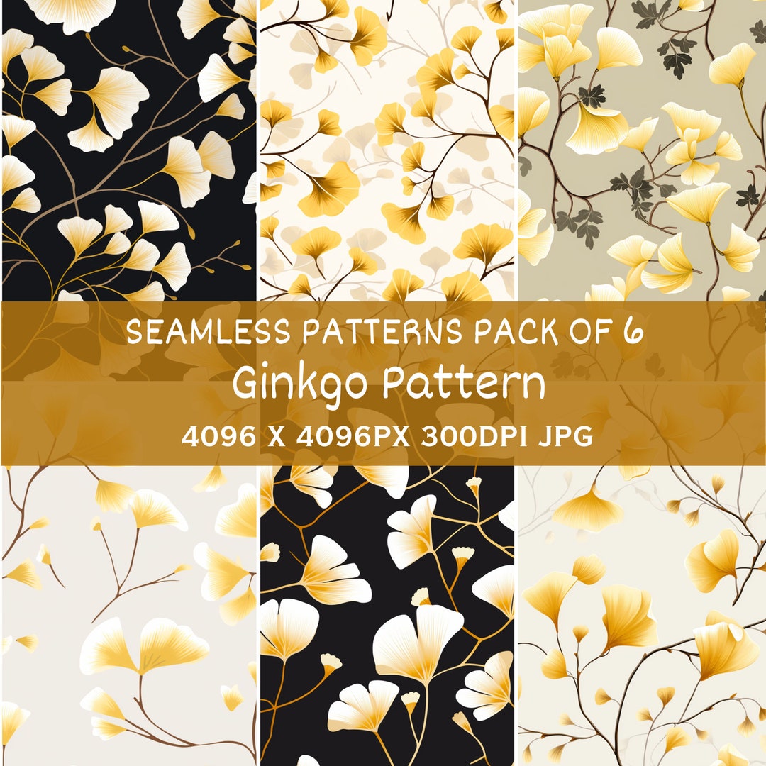 Printable Ginkgo Digital Paper Pack Seamless Patterns set of 6 - Etsy