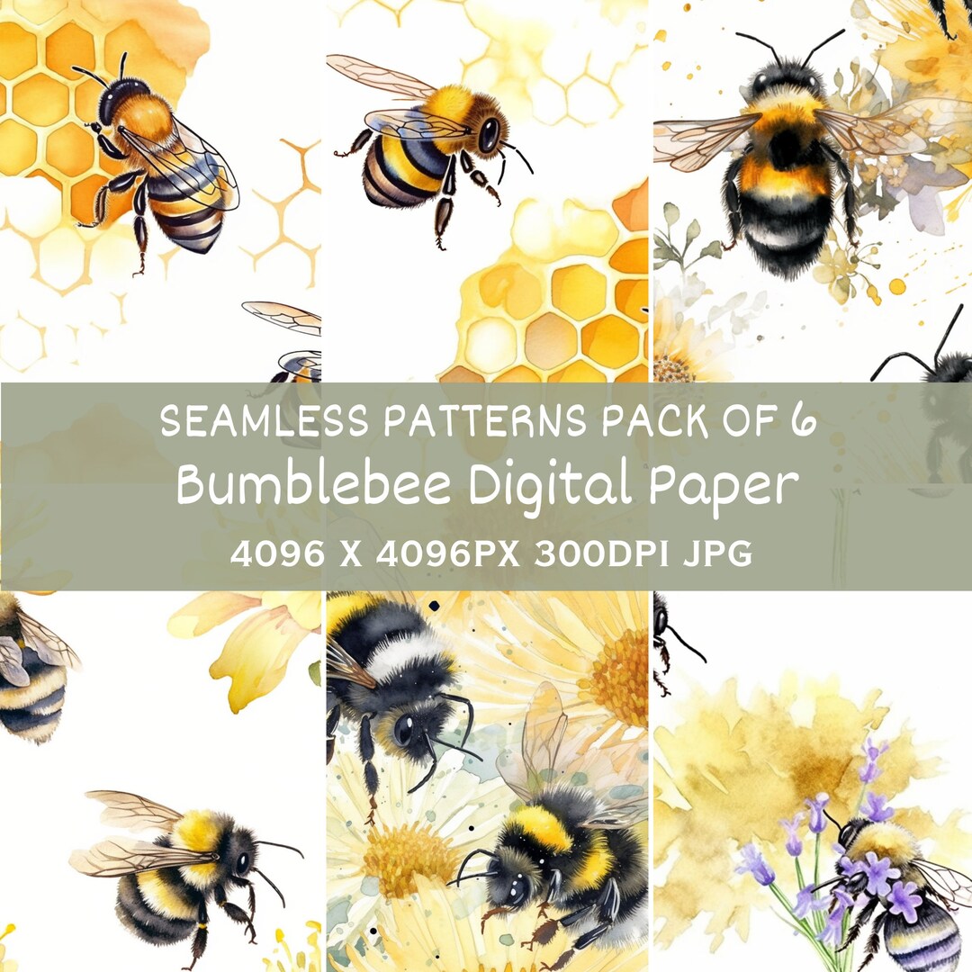 Printable Watercolour Bumblebee Digital Paper Pack Seamless Patterns ...