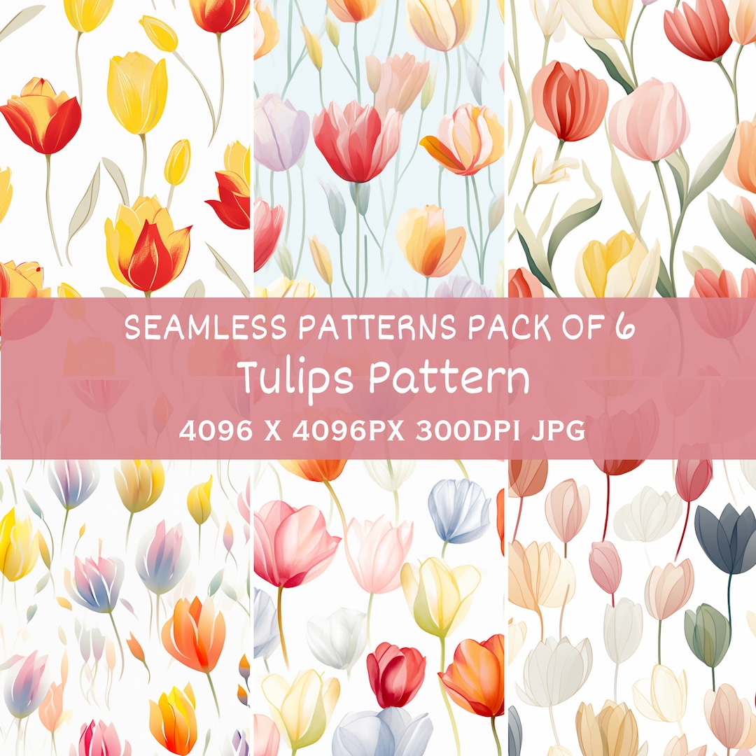 Printable Tulips Digital Paper Pack Seamless Patterns set of 6 - Etsy