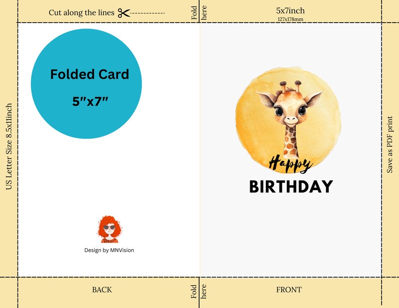 Printable Birthday Card With Giraffe, Giraffe Birthday Card, Printable ...
