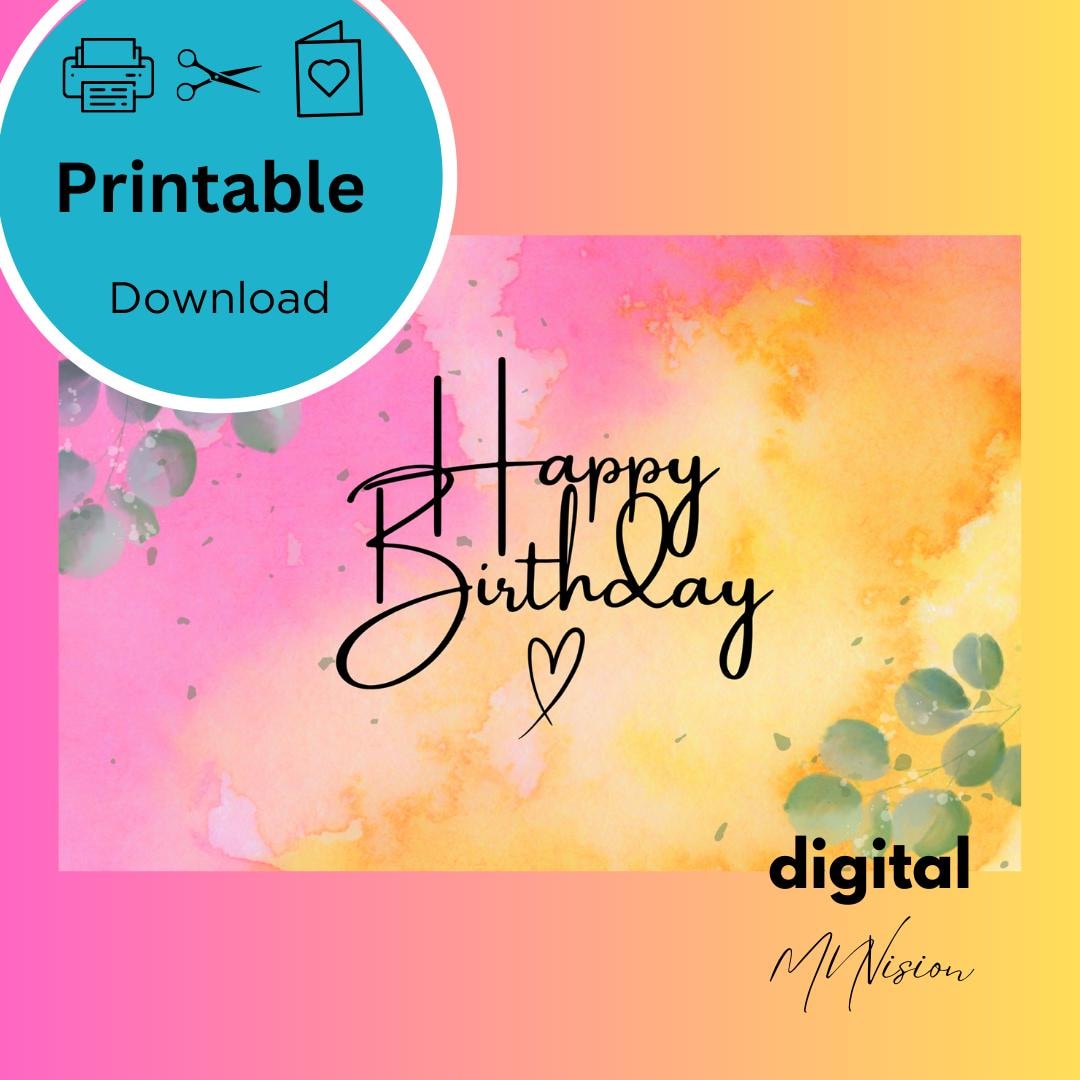 Happy Birthday Greeting Card, Printable Birthday Card, Digital Greeting ...