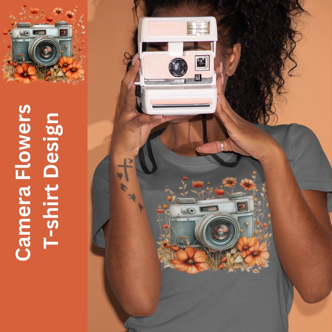 Flower Camera PNG Clipart Vintage Camera T-shirt Design Camera With ...