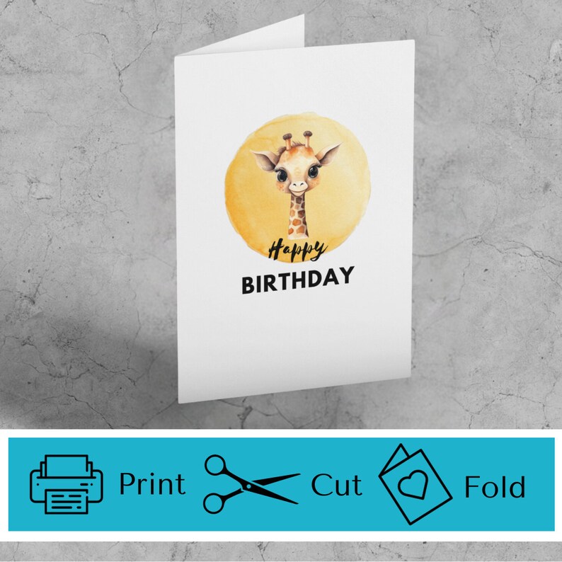 Printable Birthday Card With Giraffe, Giraffe Birthday Card, Printable ...